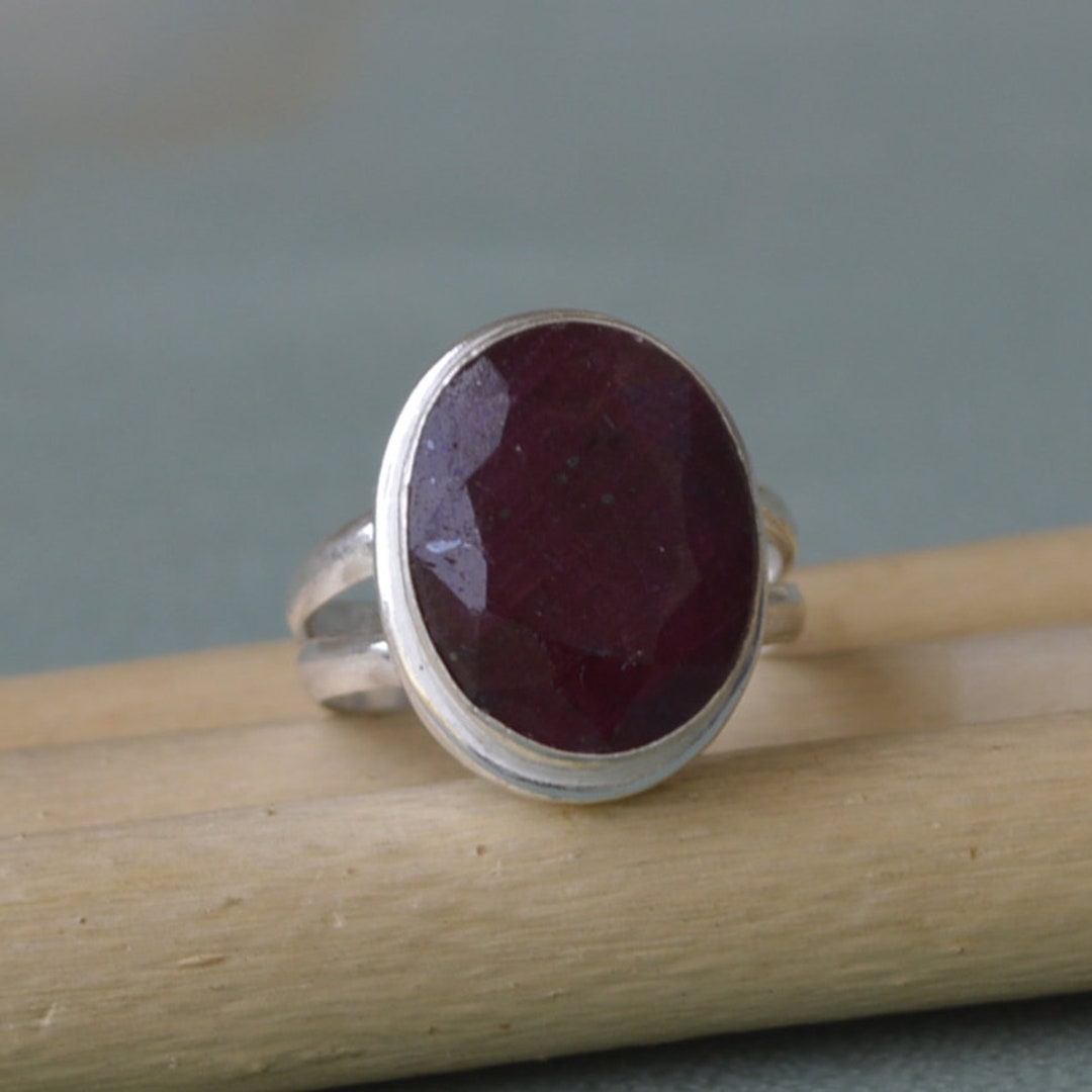 July Birthstone Oval Faceted Rich Red Ruby Ring, 925 Sterling Silver ...