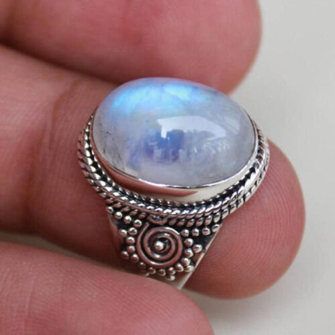 Blue Fire Rainbow Moonstone 925 Sterling Silver, 14K Yellow Gold Fill ...
