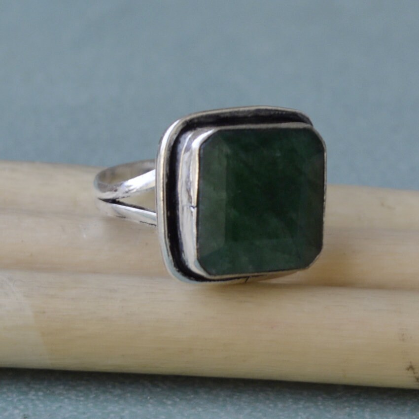 Emerald Ring Square Faceted Natural Emerald Gemstone Ring - Etsy UK