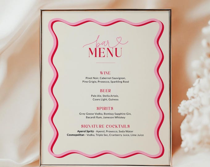 Wavy Red & Pink Drink Menu - Etsy Canada