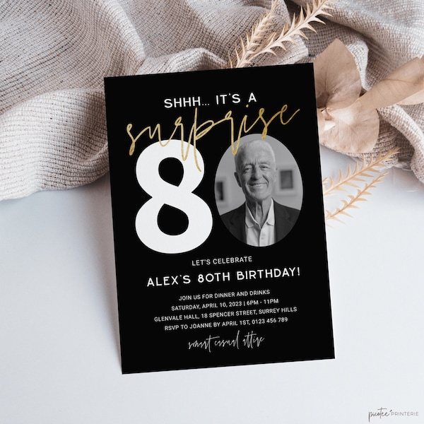 80th Birthday Photo Men Invitation Etsy
