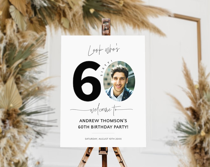 Look Who's 60 Welcome Sign, 60th Birthday Foam Board With Picture ...