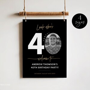 Look Who's 40 Welcome Sign With Photo, Men's 40th Birthday Party ...