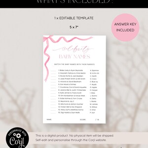 Coquette Pink Bow Celebrity Baby Name Game Template, Girl Baby Shower ...