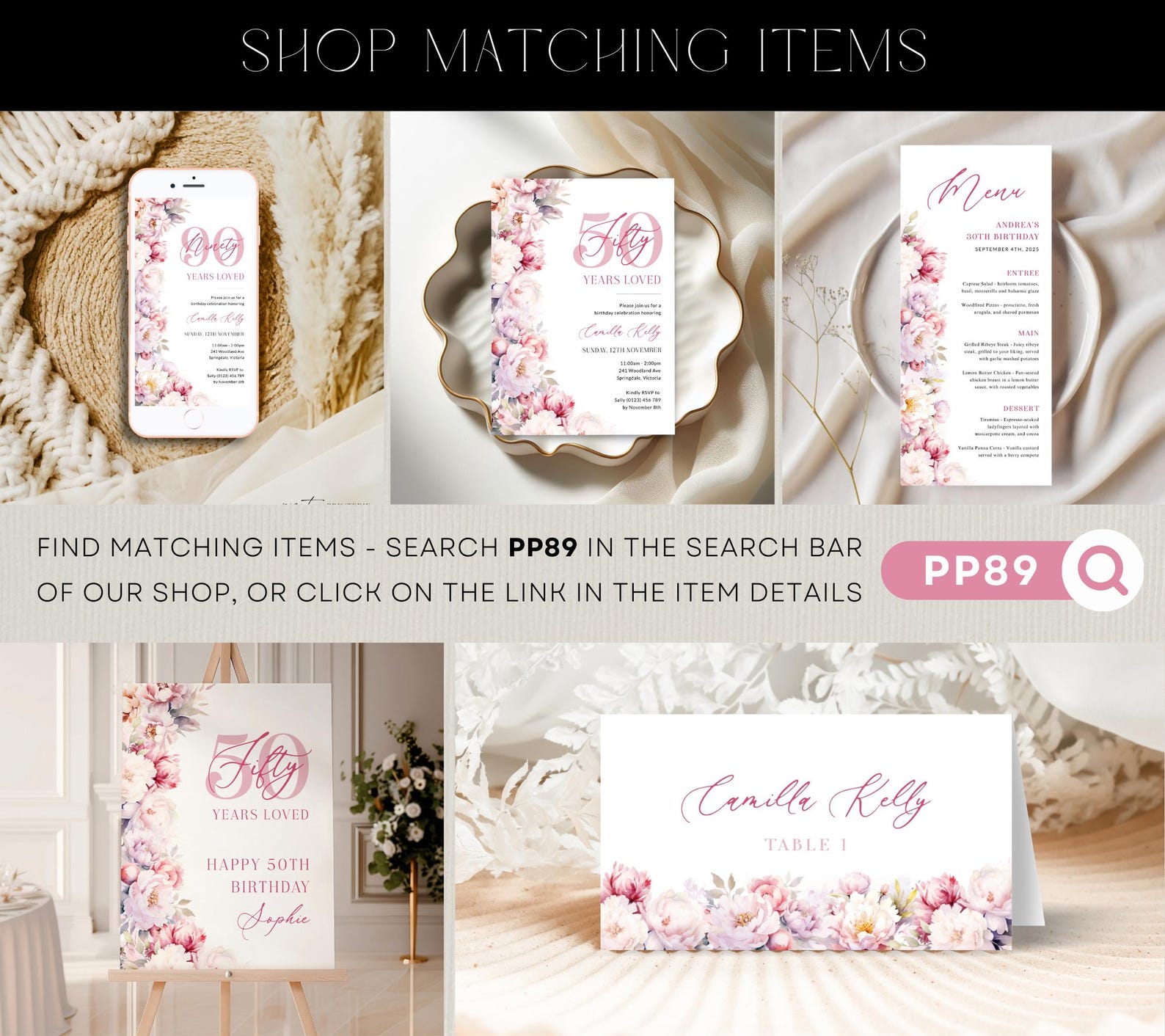 70 Years Loved Birthday Welcome Sign Pink Floral Women, Flowers 70th ...