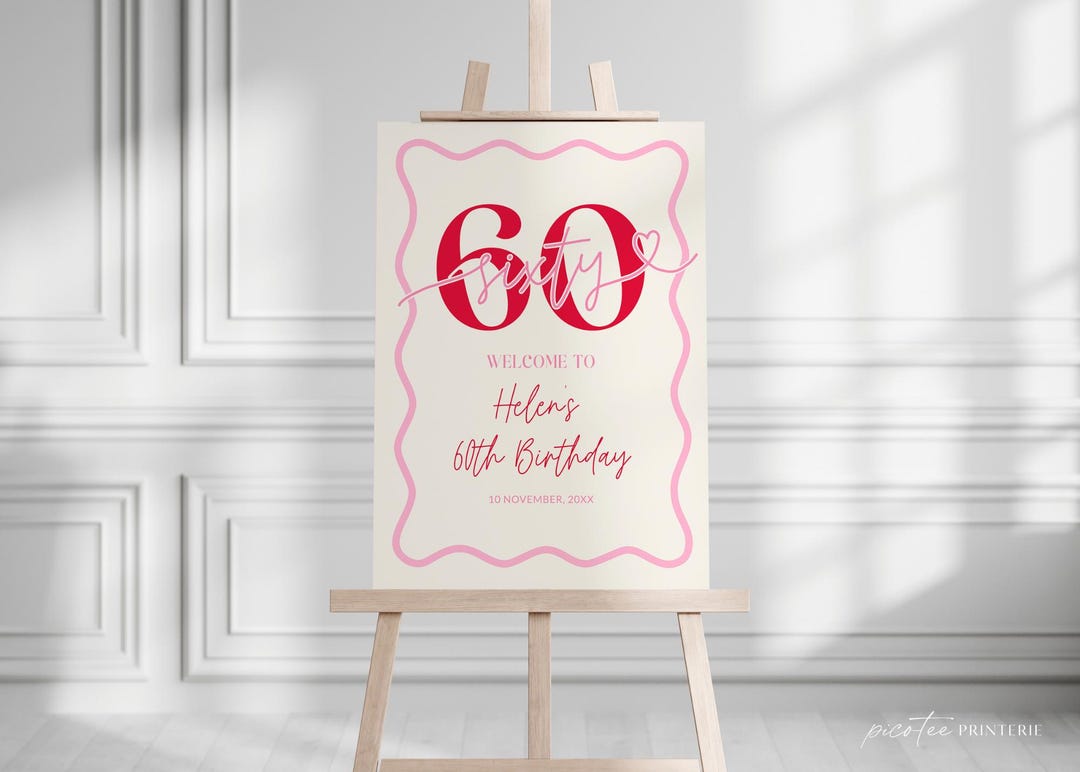 Wavy Border Welcome Sign 60th Birthday Women, Pink Scalloped 60th ...