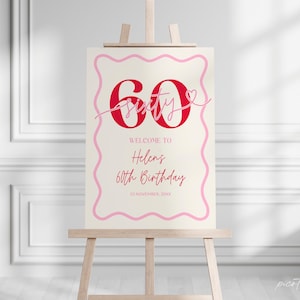 Wavy Border Welcome Sign 60th Birthday Women, Pink Scalloped 60th ...