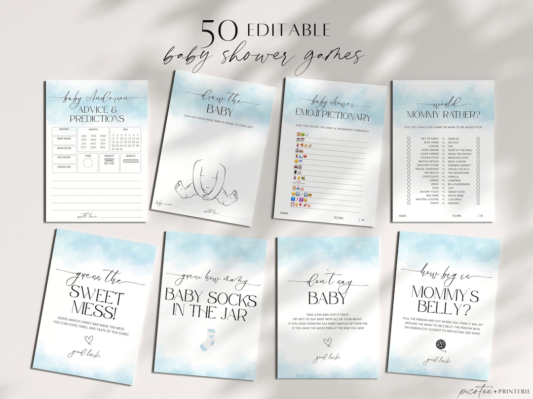 Baby Shower Game Bundle Blue, Printable Baby Shower Games Bundle ...