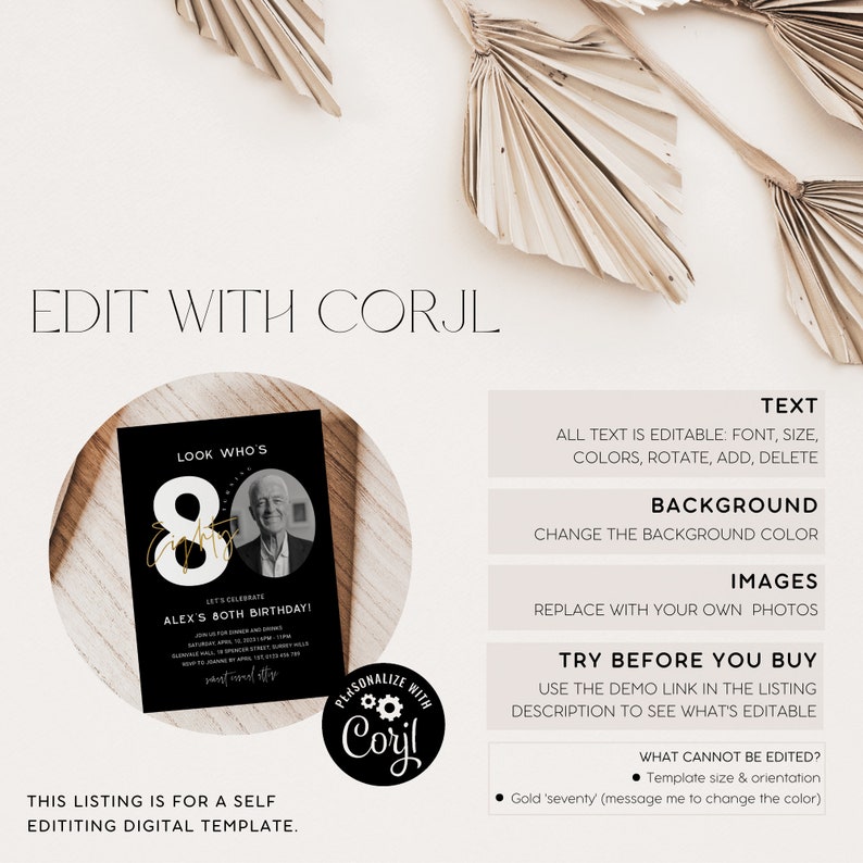 80th Birthday Party Invitation For Men Digital Electronic Etsy