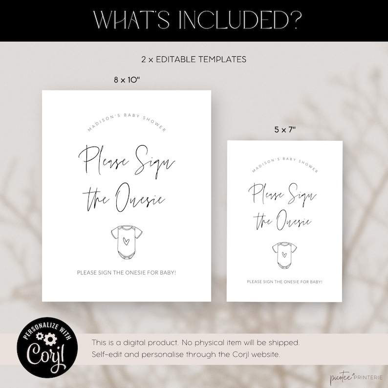 Baby Shower Sign the Onesie Sign, Minimalist Baby Onesie Guestbook ...