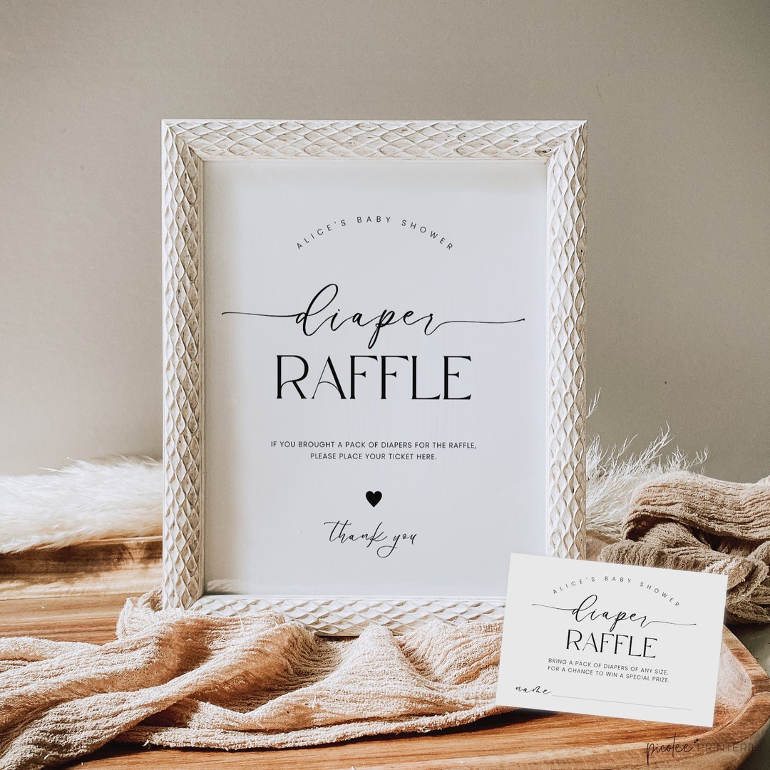 Minimalist Diaper Raffle Sign and Ticket, Baby Shower Sign Card, Diaper ...