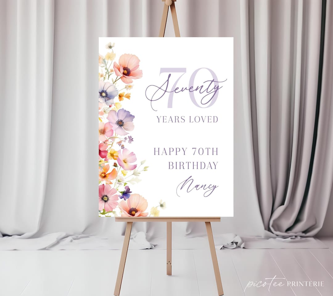 70 Years Loved Birthday Welcome Sign Women, Wildflower Floral 70th ...