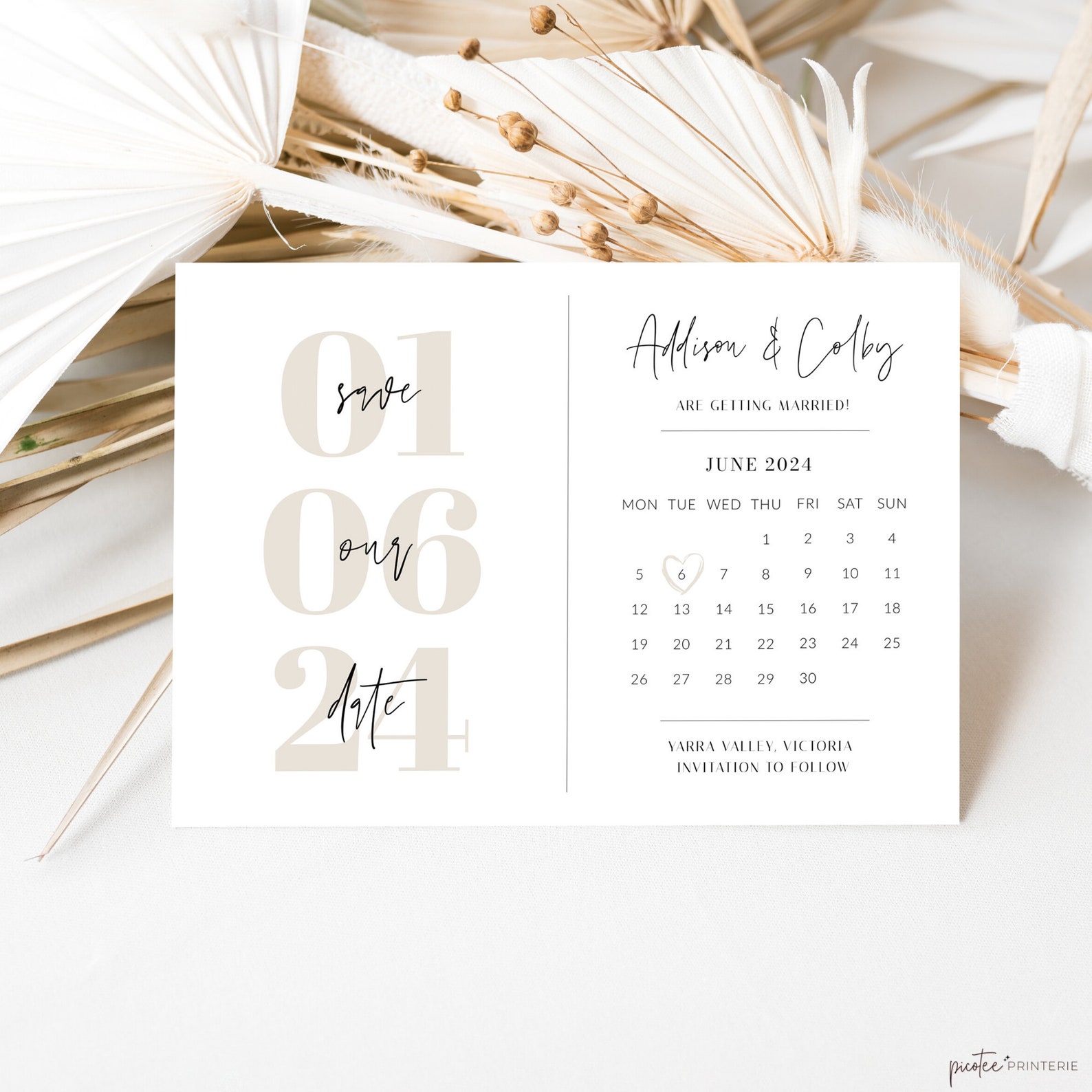 Minimal Save the Date Calendar Printable, Simple Calendar Wedding Save ...