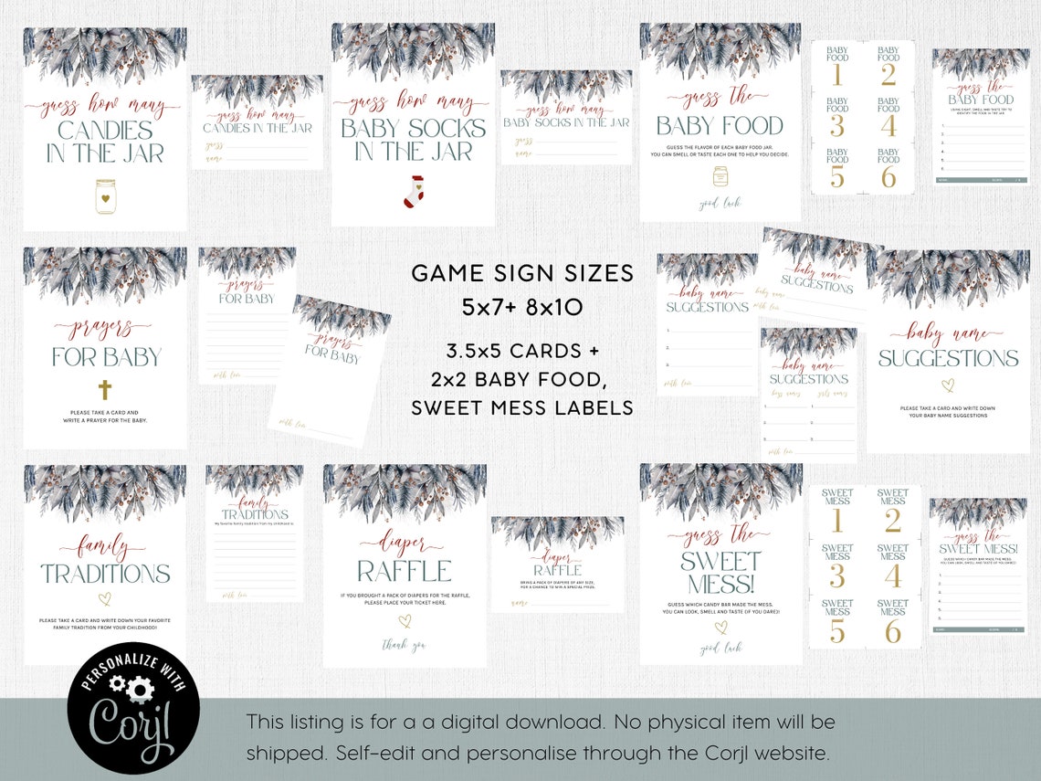 Winter Baby Shower Games, Christmas Baby Shower Bundle, Editable ...