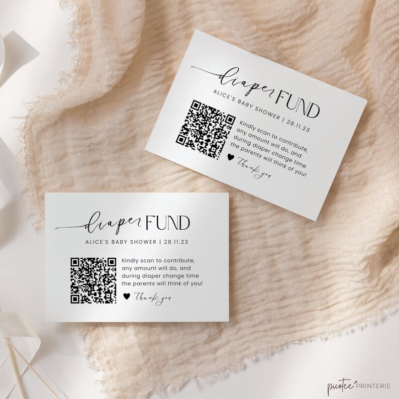 Baby Shower QR Code Diaper Fund Card, Diaper Fund QR Code Card ...