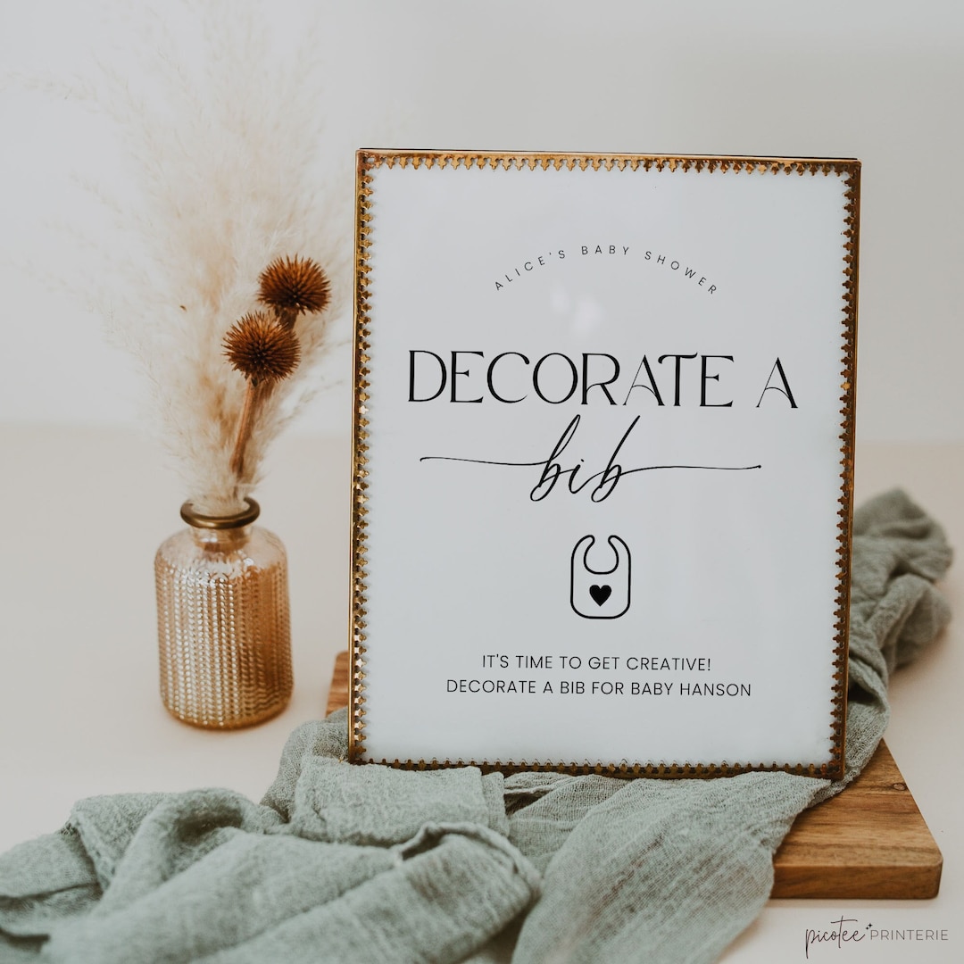 Baby Shower Decorate A Bib Sign, Bib Decorating Station, Minimalist ...
