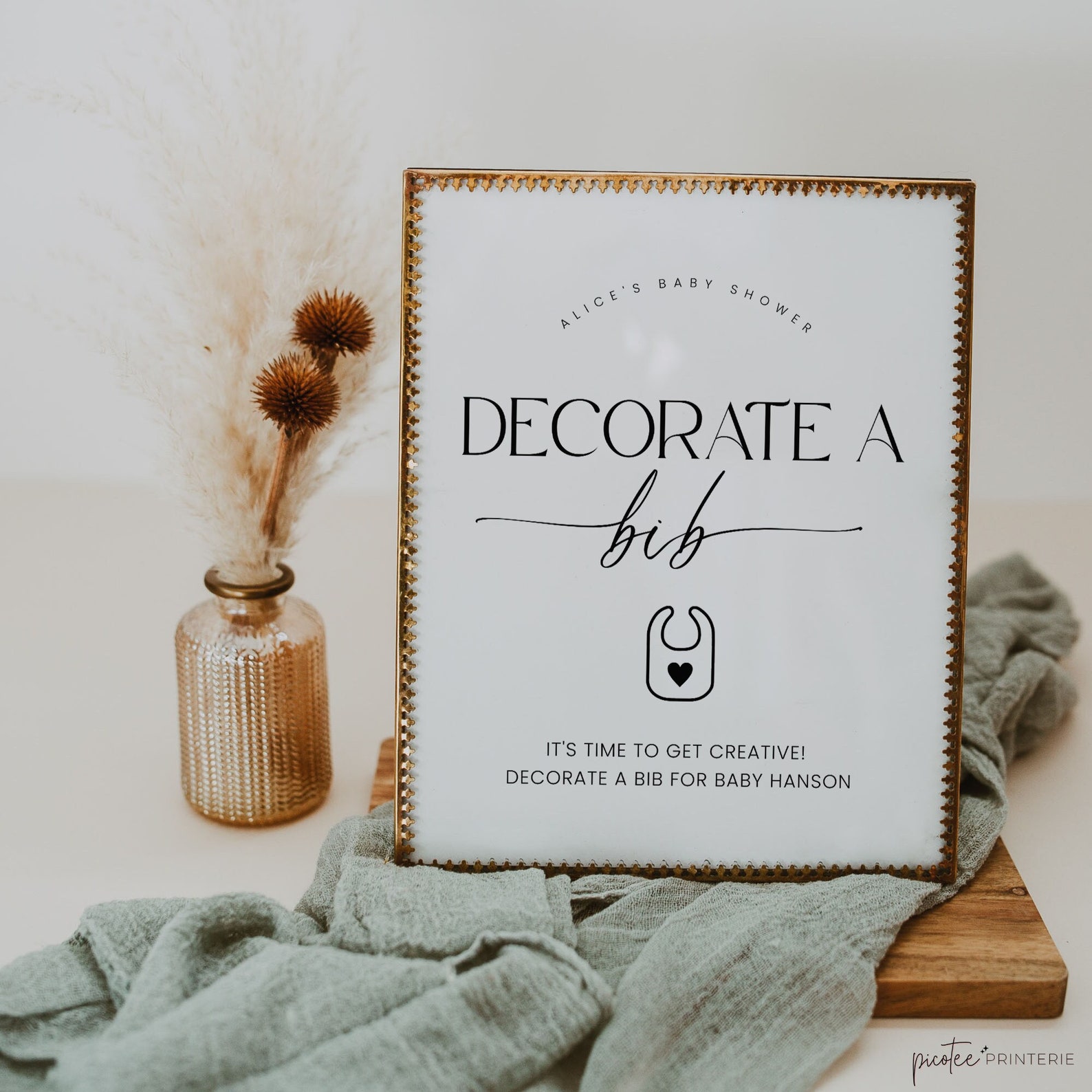 Baby Shower Decorate A Bib Sign, Bib Decorating Station, Minimalist ...