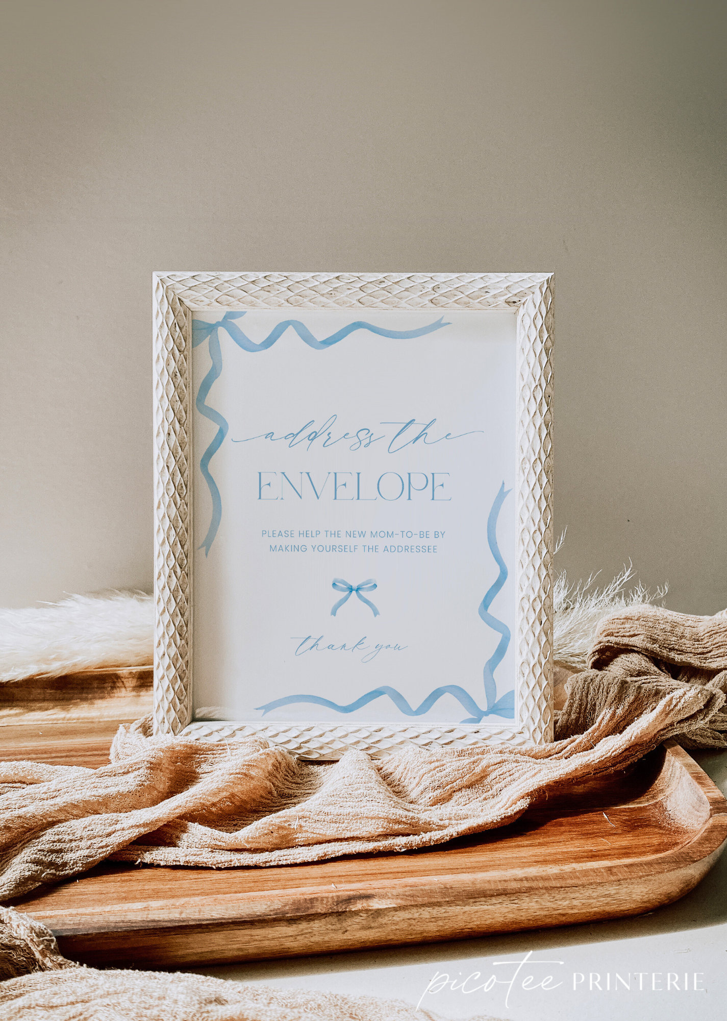 Blue Bow Address the Envelope Sign Printable, Coquette Boy Baby Shower ...