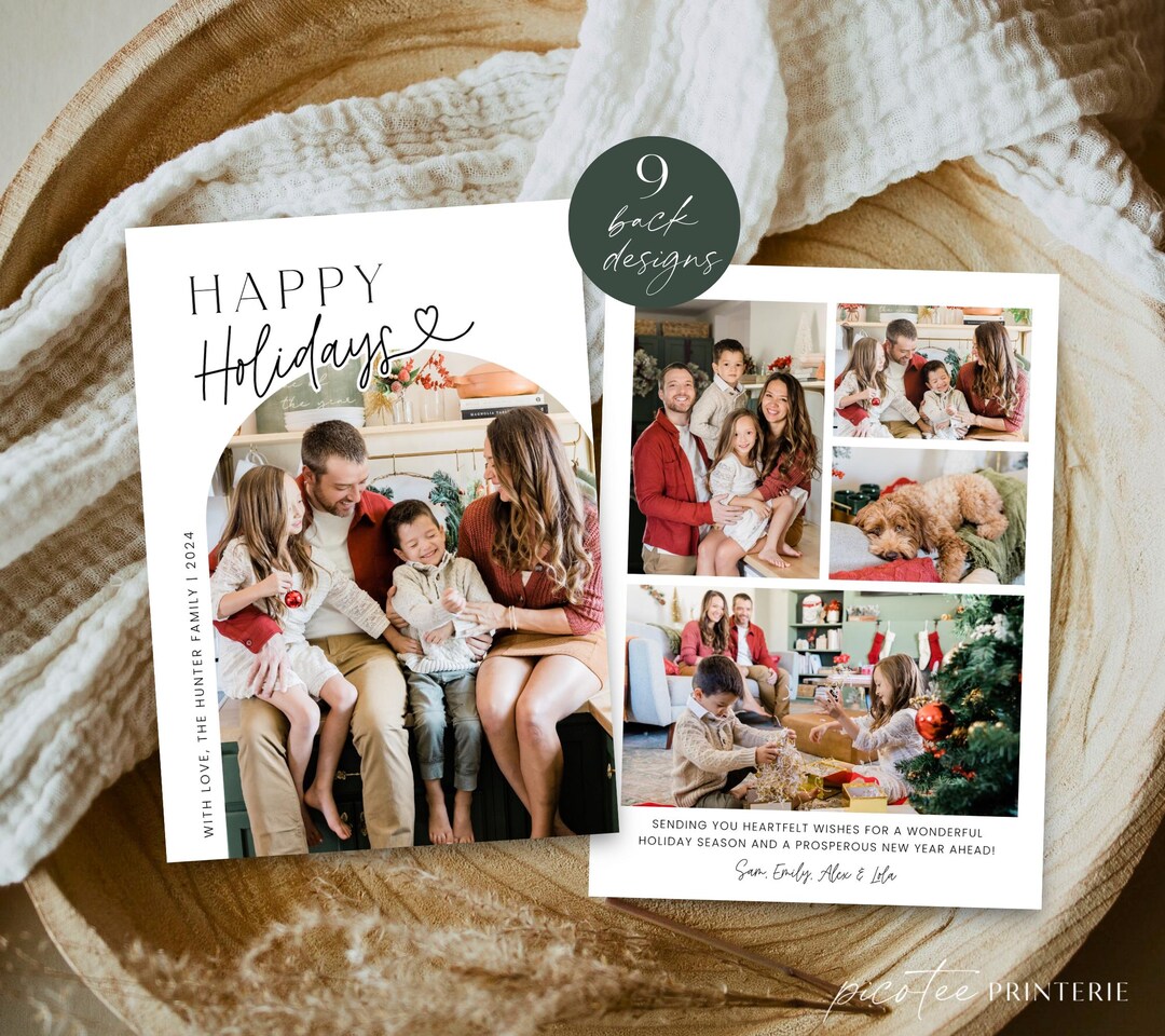 Modern Happy Holidays Card Photo Template, Arch Family Christmas Photo ...
