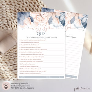 Nursery Rhyme Quiz, Baby Shower Game, Gender Neutral Baby Shower Quiz ...