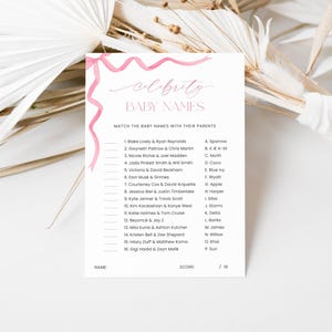 Coquette Pink Bow Celebrity Baby Name Game Template, Girl Baby Shower ...