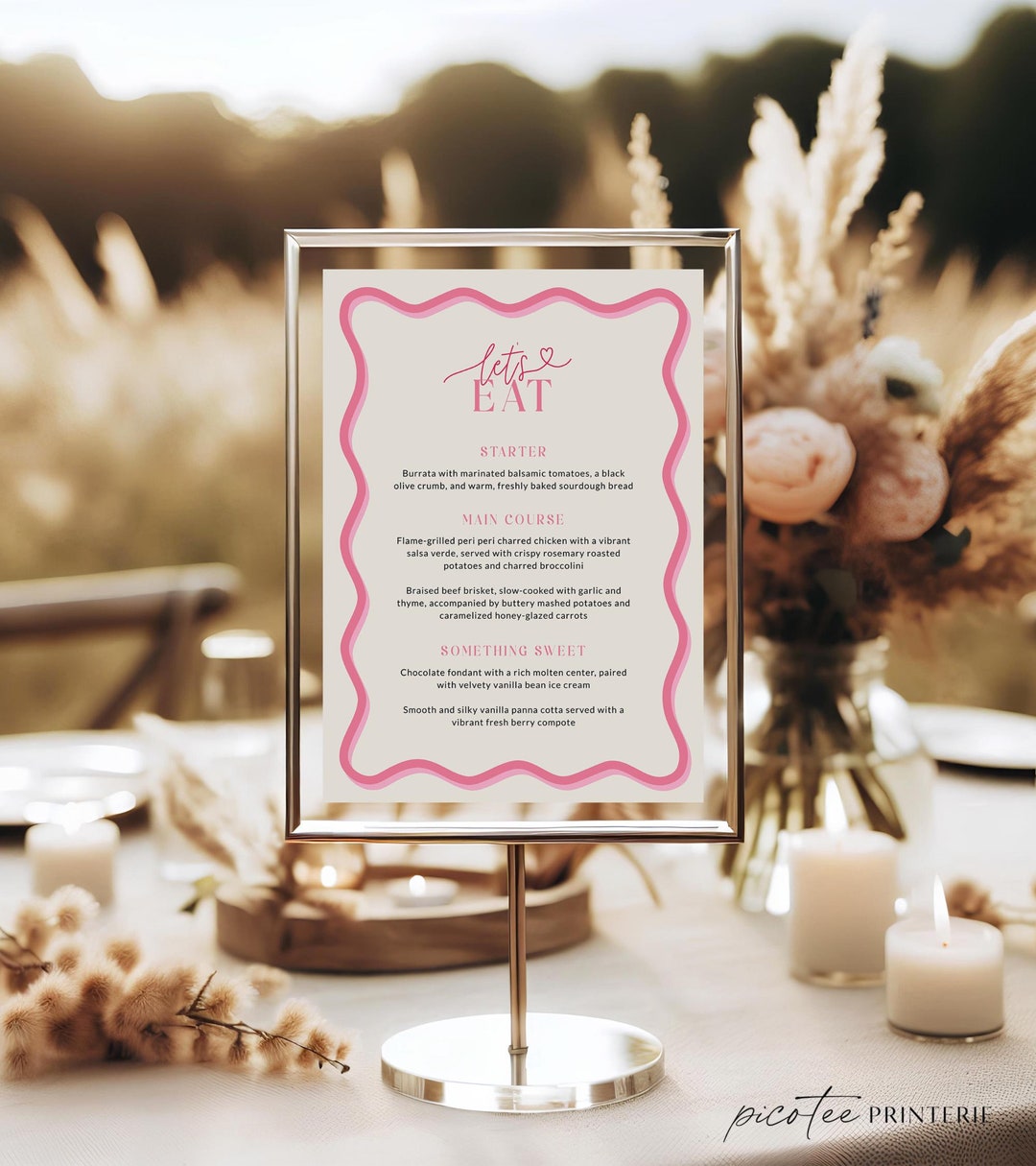 Pink Wavy Menu Let's Eat Card Template, Modern Scalloped Birthday ...