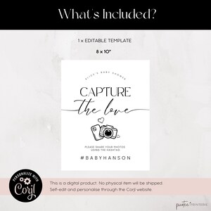 Baby Shower Capture the Love Sign, Minimalist Baby Shower, Share the ...