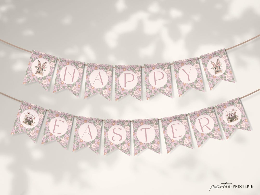 Pink Floral Happy Easter Bunting Printable Printable, Pastel Spring ...