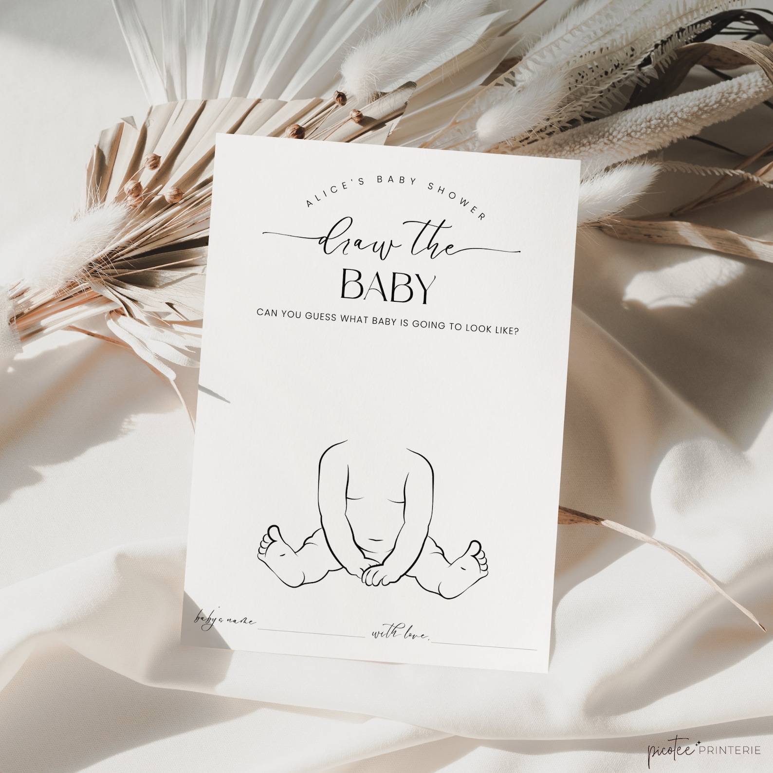 Draw Baby Shower Game, Draw the Baby Game, Modern Minimalist Baby ...