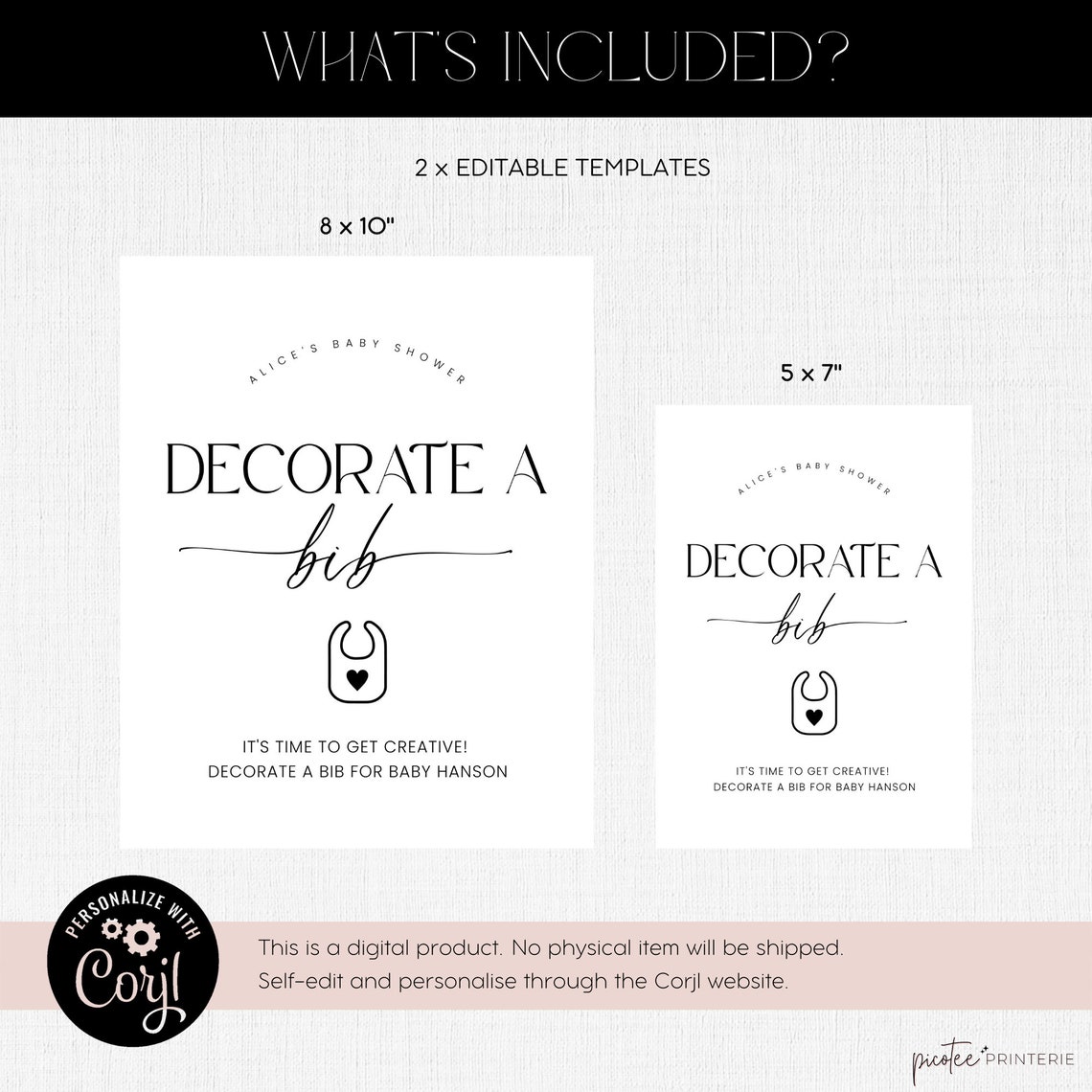 Baby Shower Decorate A Bib Sign, Bib Decorating Station, Minimalist ...