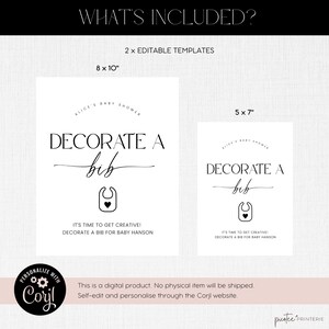 Baby Shower Decorate A Bib Sign, Bib Decorating Station, Minimalist ...