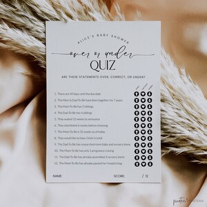 Over or Under Game, Modern Minimalist Baby Shower Game, Over or Under ...