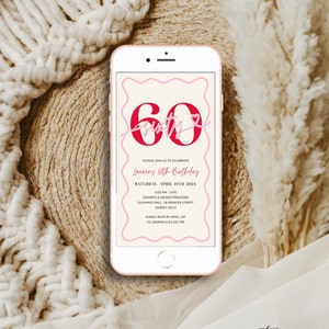 Wavy Border 60th Birthday Invitation Women, Modern Scalloped 60th Party ...