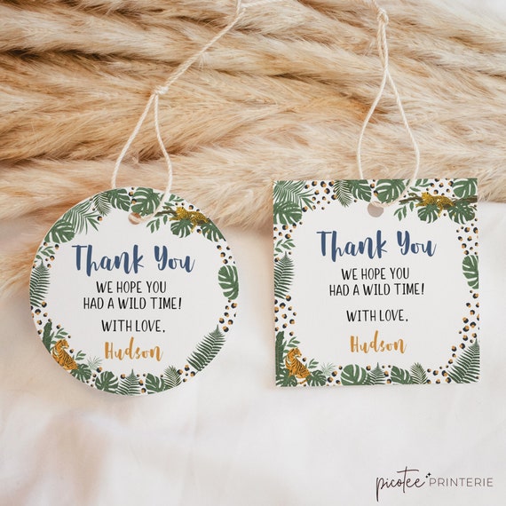 Jungle Safari Birthday Favor Gift Tag Boy Tiger Thank You - Etsy
