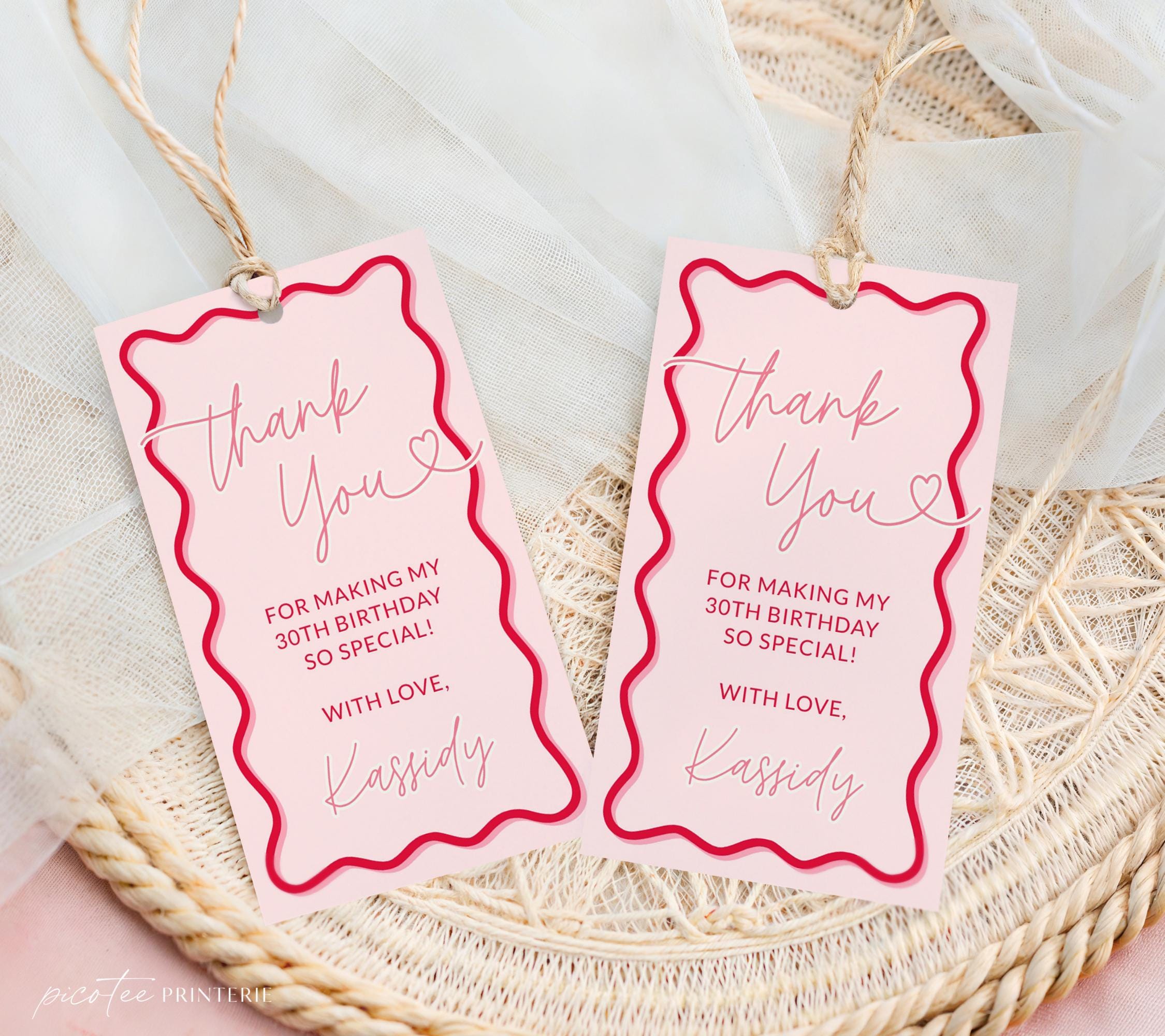 Wavy Thank You Birthday Gift Tag Printable, Coral Scallop Printable ...