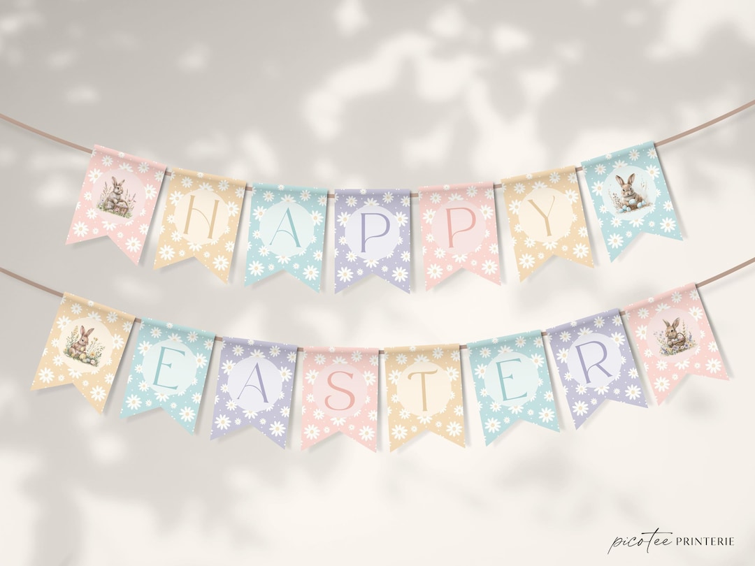 Pastel Happy Easter Bunting Printable Printable, Spring Flowers Easter ...