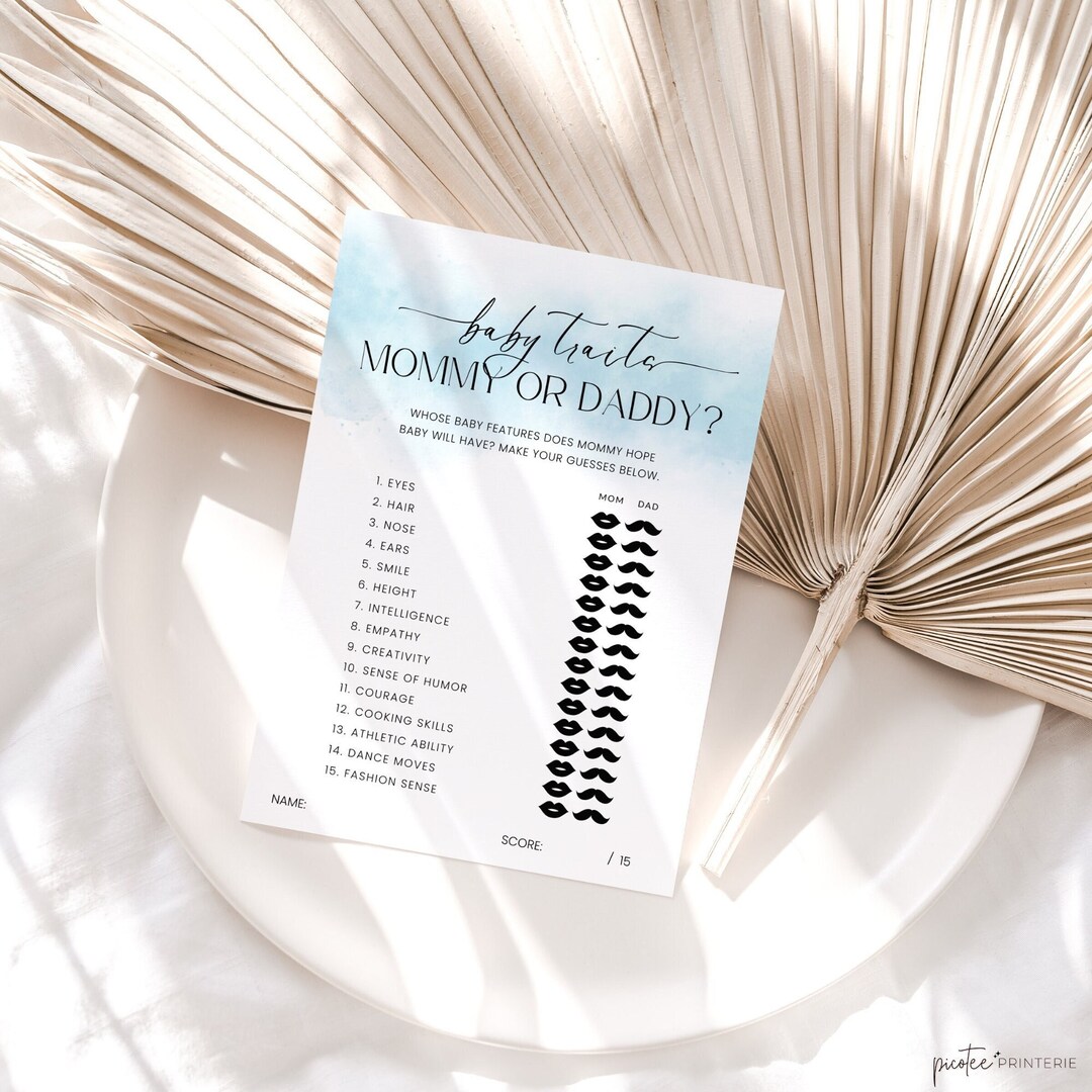Guess Who Mommy or Daddy, Baby Traits Game Printable, Blue Baby Shower ...