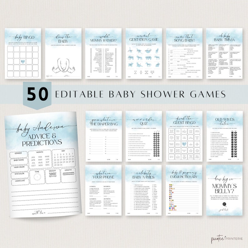 Blue Baby Shower Games Bundle Printable Baby Shower Game - Etsy