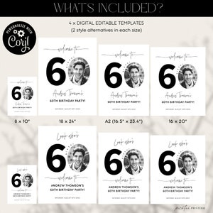 Look Who's 60 Welcome Sign With Photo, Modern Men's 60th Birthday ...