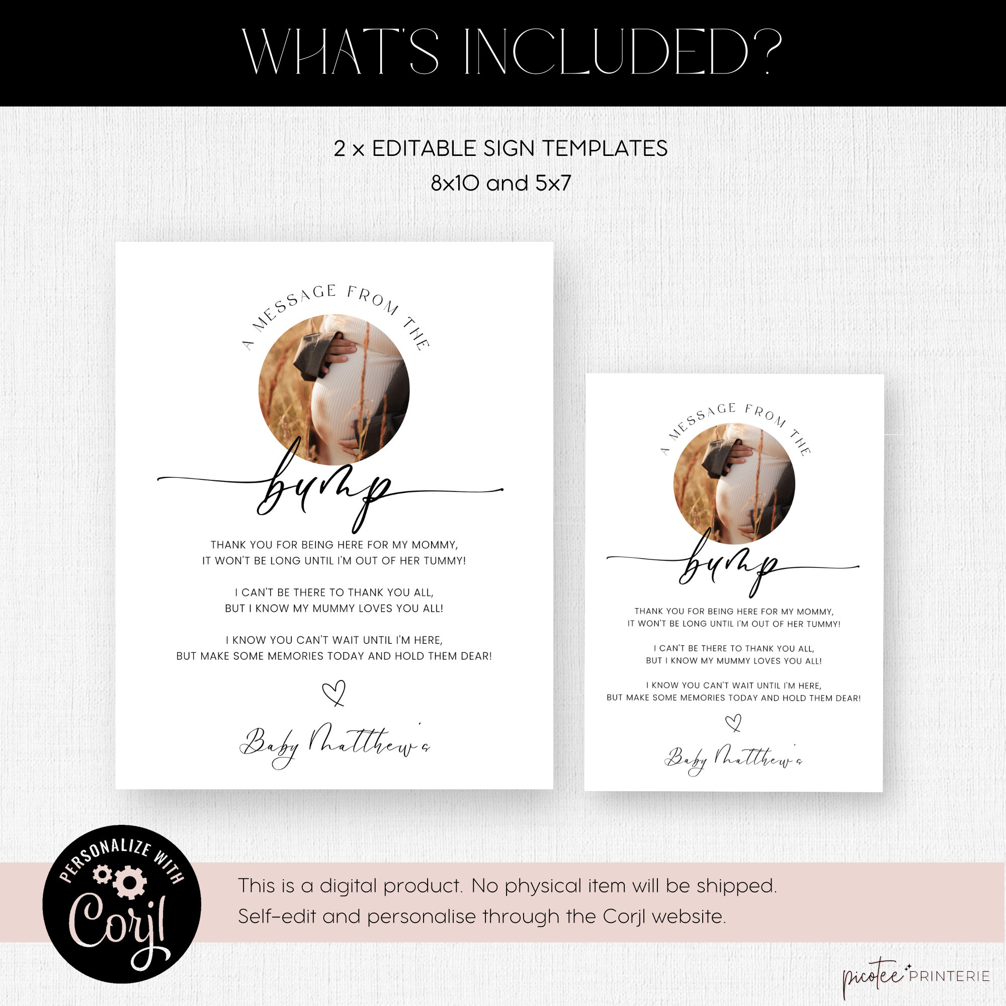 Message From the Bump Sign, Minimal Baby Shower Signage, Baby Bump Sign ...