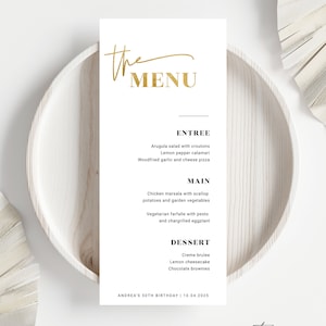 Minimalist Dinner Menu Printable Template, Modern Editable Birthday ...