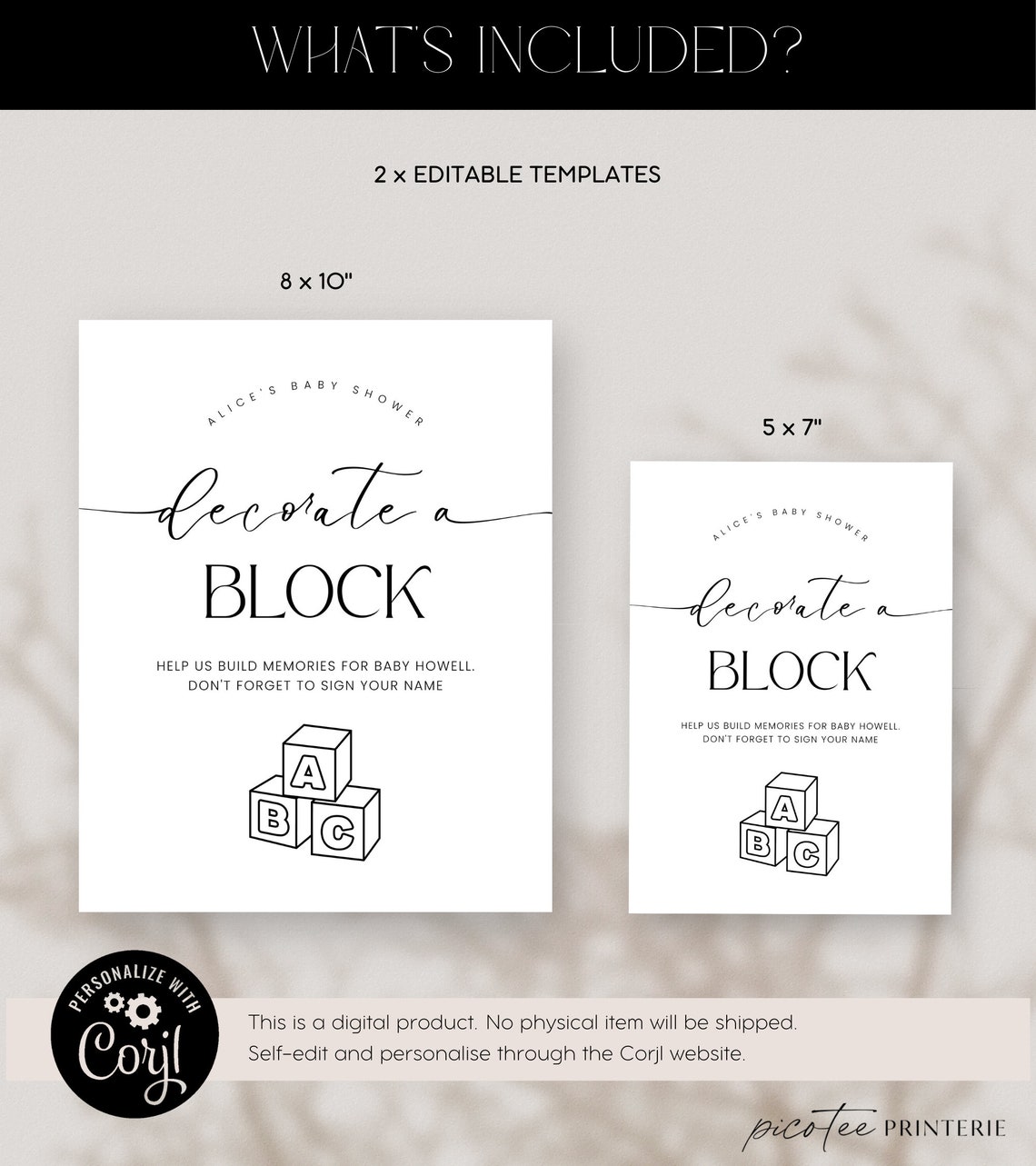 Decorate A Block Baby Shower Sign, Minimalist Sign Printable, Decorate ...
