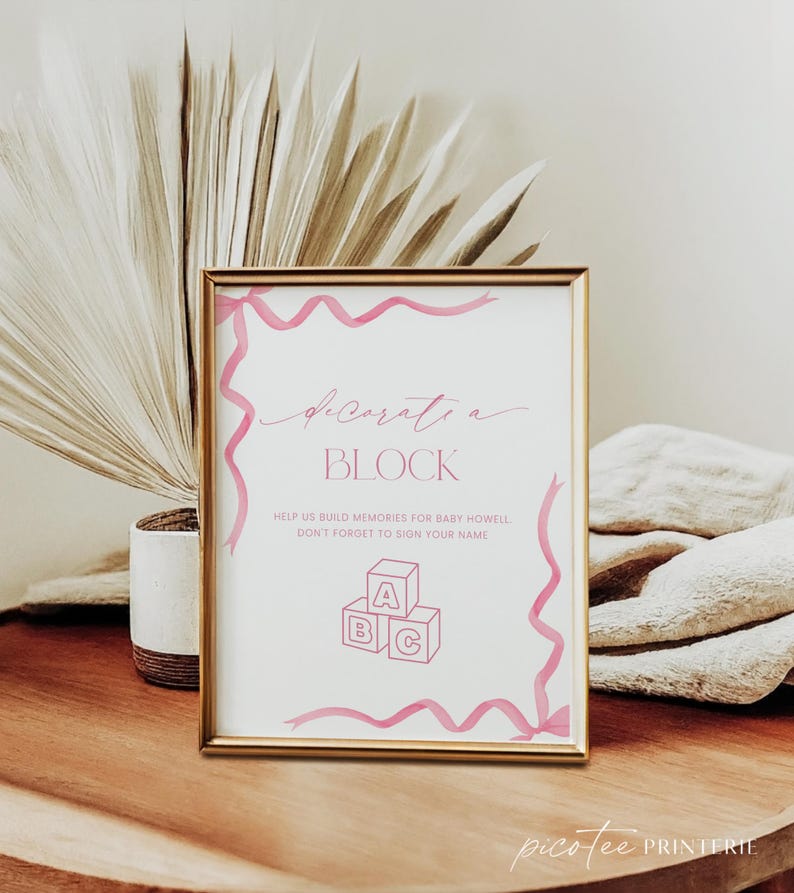 Coquette Pink Bow Decorate A Block Activity, Baby Girl Blocks Shower ...