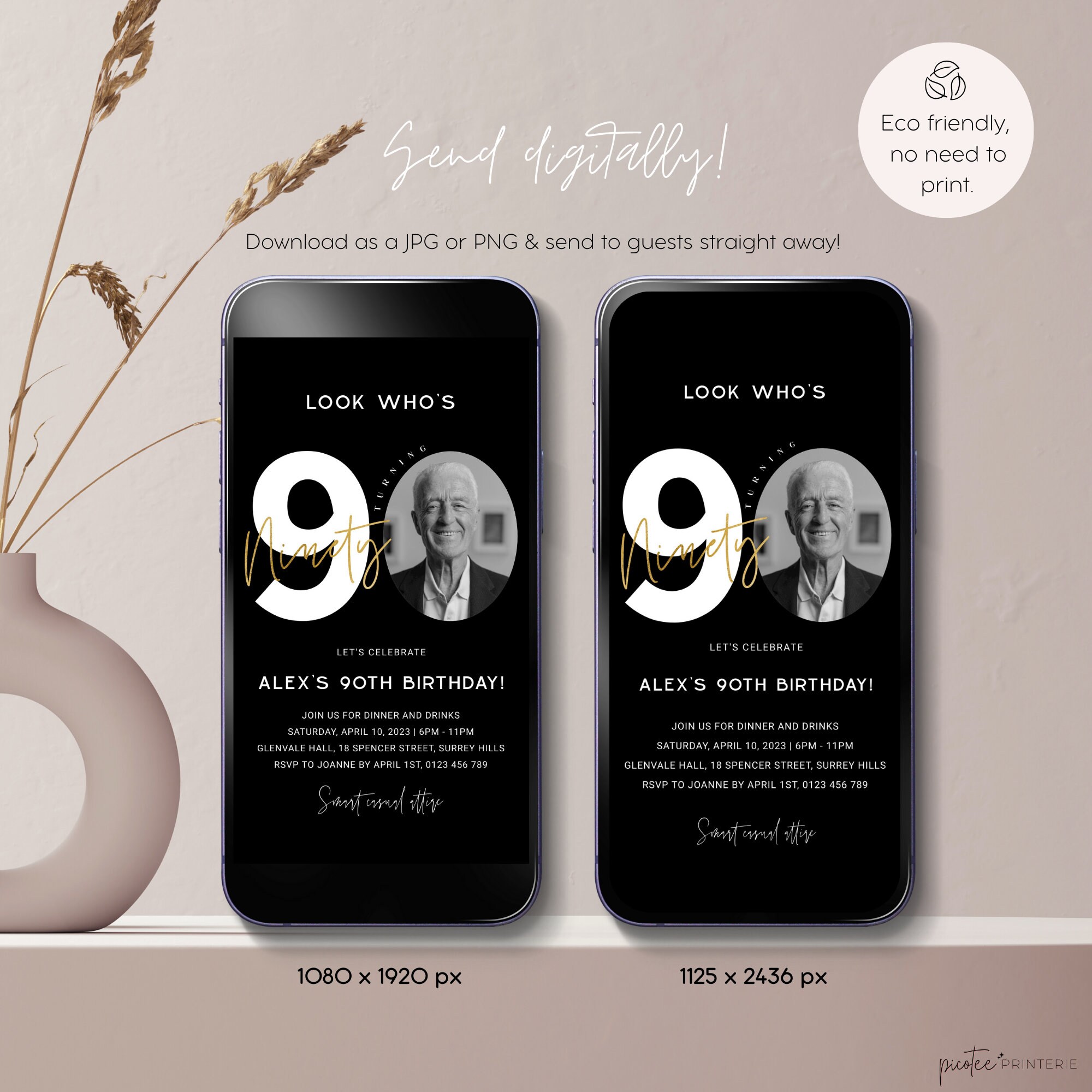 90th Birthday Party Invitation for Men Digital Electronic - Etsy