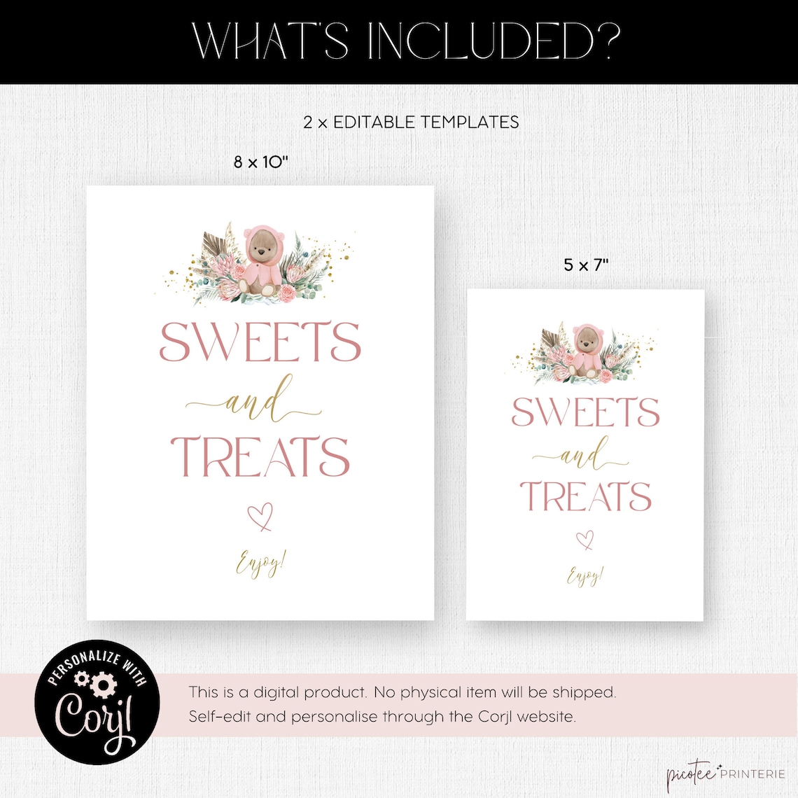 Baby Shower Sweets and Treats Sign, Printable Dessert Table Bar Sign ...