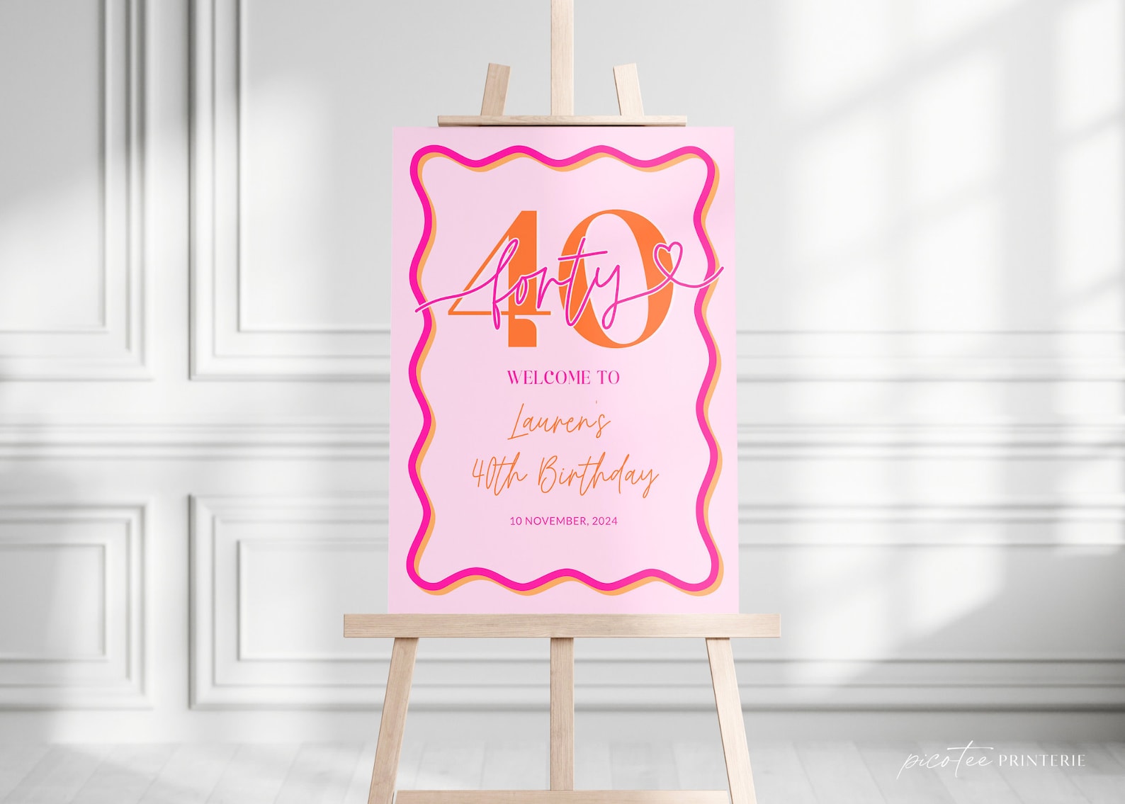 Wavy Border Welcome Sign 40th Birthday for Her, Pink Orange 40th ...
