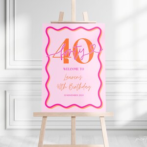 Wavy Border Welcome Sign 40th Birthday for Her, Pink Orange 40th ...