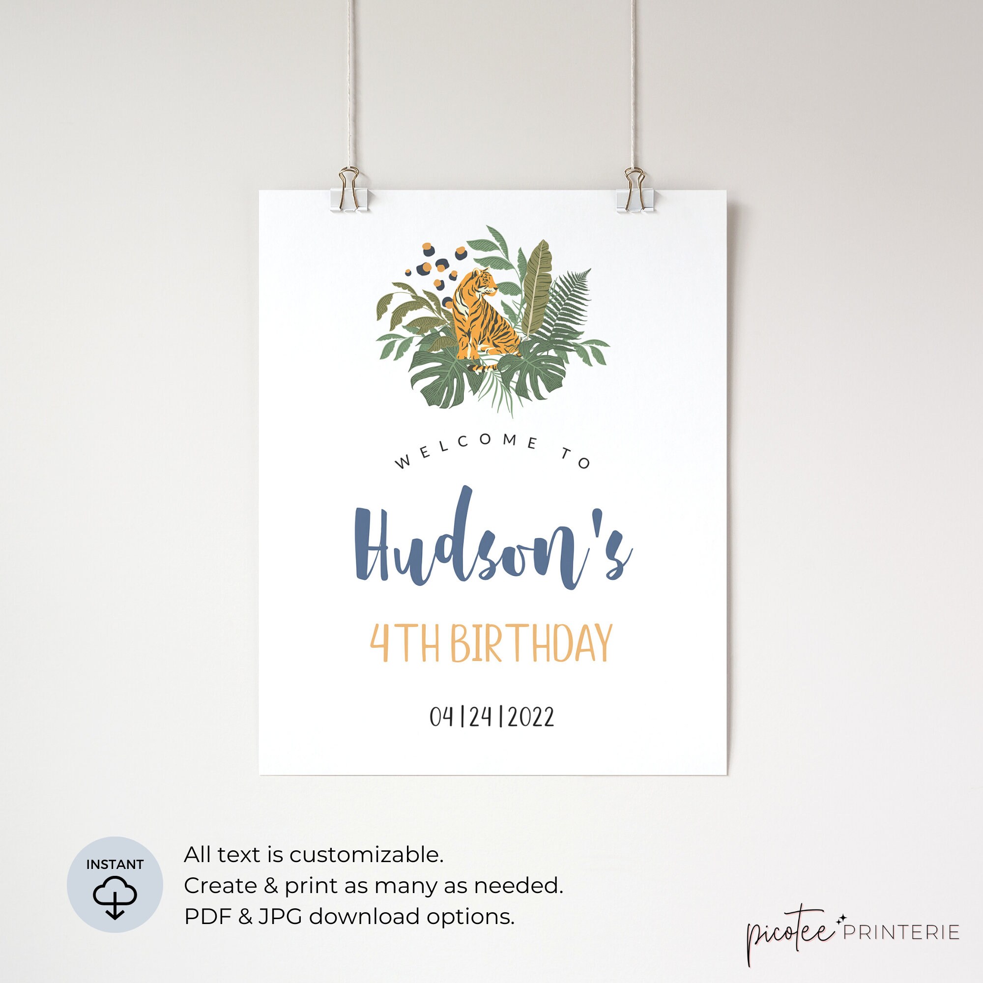 Jungle Safari Birthday Welcome Sign Template, Boys Tiger Party Entry ...