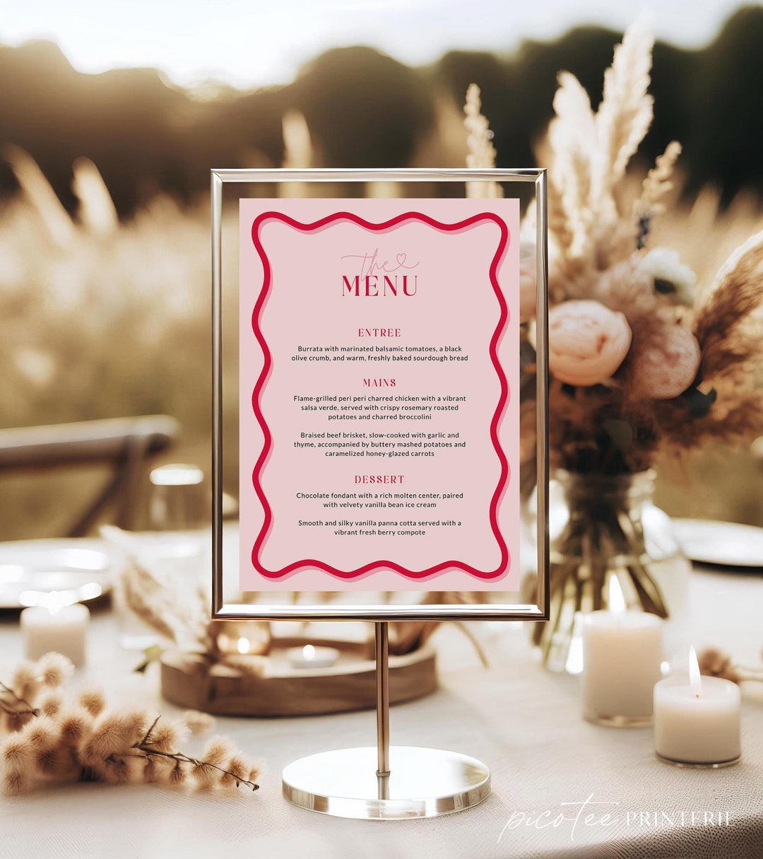 Wavy Pink Red Menu Card Template, Modern Coral Scalloped Birthday ...