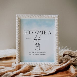 Baby Shower Decorate A Bib Sign, Printable Bib Decorating Station, Blue ...